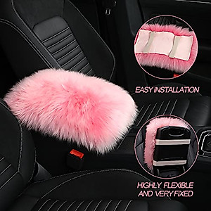 LLB Auto Center Console Cover Pad Universal Fit for SUV/Truck/Car, Genuine Sheepskin Wool Fur Car Armrest Seat Box Cover, Furry Fluffy Auto Armrest Cover Protector (Black)