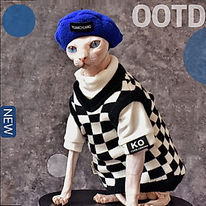 Sphynx Cat Clothes Fashionable V-Neck Sweater Vest Hairless Cat Clothes Thickened Warmth Devon Cat Clothes,Peter Bald,Cornish (Large)