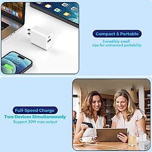 iPhone 15 Charger Block, 2Pack 20W Dual Port PD Fast USB C Wall Charger Adapter + USB A Quick Charging Brick Plug Compatible with iPhone 15/14/13/12/11/Pro Max/Plus/XS/XR/X,iPad,AirPods and More