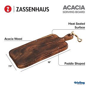 Zassenhaus Acacia Wood Serving Board with Handle, 18-Inch by 7.5-Inch, Natural