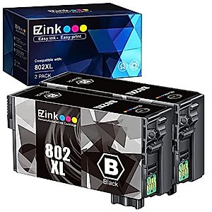 E-Z Ink Remanufactured Ink Cartridge Replacement for Epson 802XL 802 XL T802XL T802 XL Black Ink Cartridges to use with Workforce Pro WF-4740 WF-4730 WF-4720 WF-4734 EC-4020 EC-4030 (2 Black)