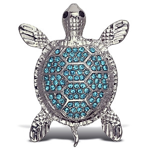 Aqua79 Blue Sea Turtle Sparkling Refrigerator Magnet - Silver Sparkling Charm Rhinestones Crystals, Sparkly Animal Magnet for Kitchen Door Fridge, Cool Home and Office Novelty Decor – 2.12 Inch