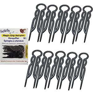 Good Hair Days Hair Pins - Plastic, U-shaped Magic Grip Hairpins, Strong Durable Pins For Fine, Thick & Long Hair, Hair Styling Accessories, Set of 10 (Black)