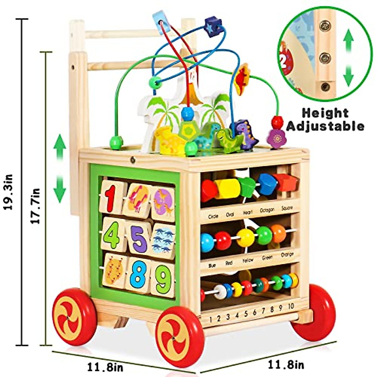 Baby Walker Toys for 1 Year Old Boy Girl Montessori Toys for 1 2 3 Year Old 6 in 1 Baby Activity and Activity Center Wooden Toys Walker with Wheels Activity Cube Table Infant Baby Toys 12-18 Months