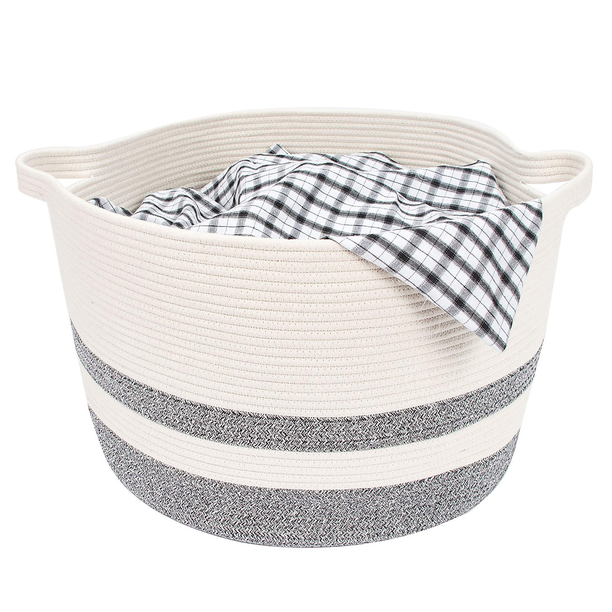 JEKOSEN Extra Large Laundry Basket 22" x 22" x 14" Cotton Rope Basket Woven Storage for Toys Blankets Towels Cushions with handle Living Room Laundry Hamper Grey