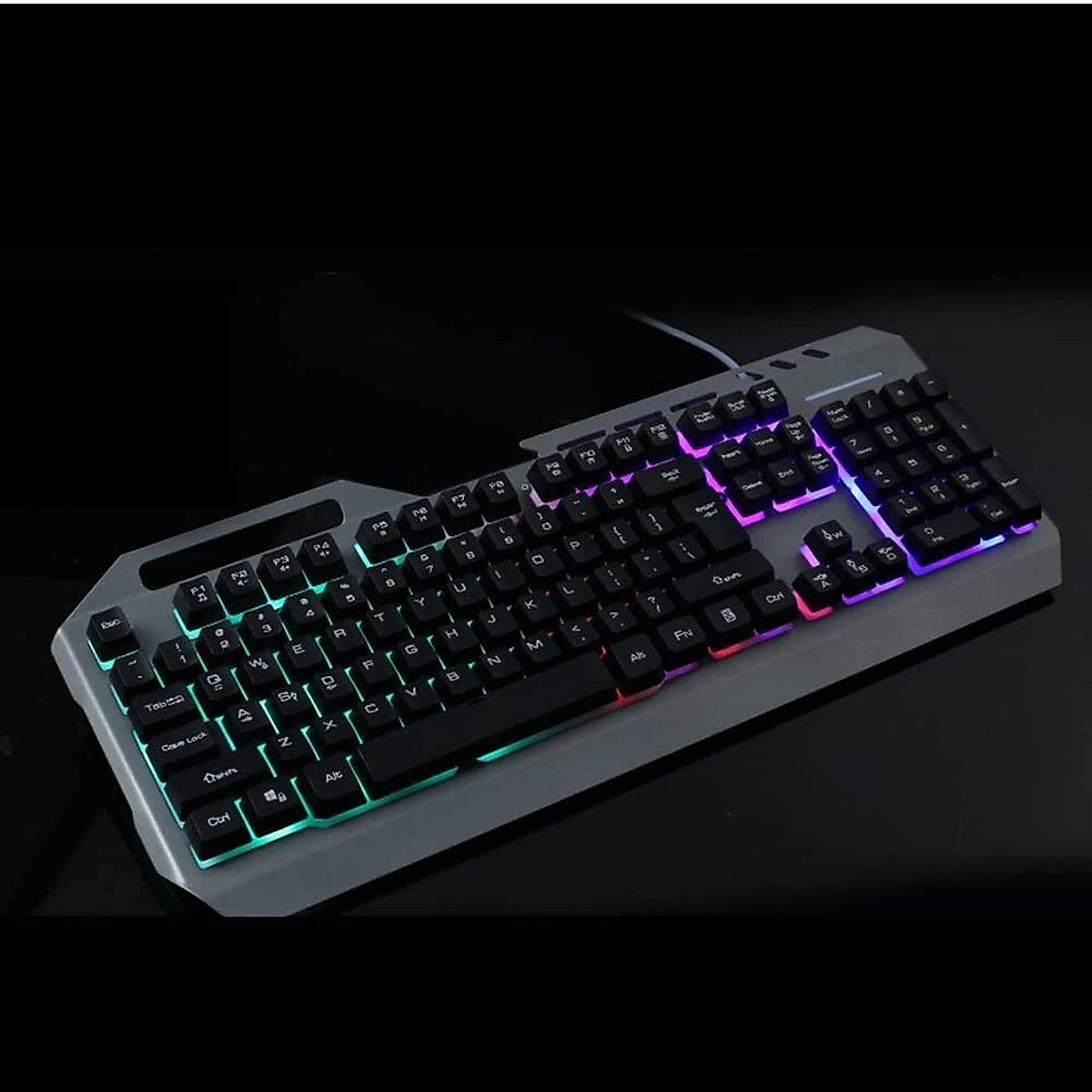 HJJWL Gaming Keyboard, USB Colorful Rainbow LED Backlit Wired Esport for Laptop/Notebook/Desktop PC (Black),Colour Name:Black (Color : Black)