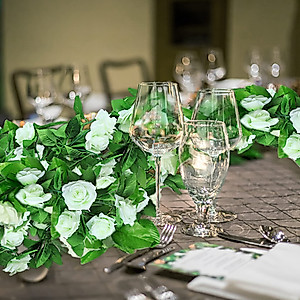 ASHINER 5 Pack 37.5 FT Artificial White Flower Garlands Fake Rose Vines Fall Decor Faux Floral Wall Hanging Plants for Wedding Arch Garden Home Party