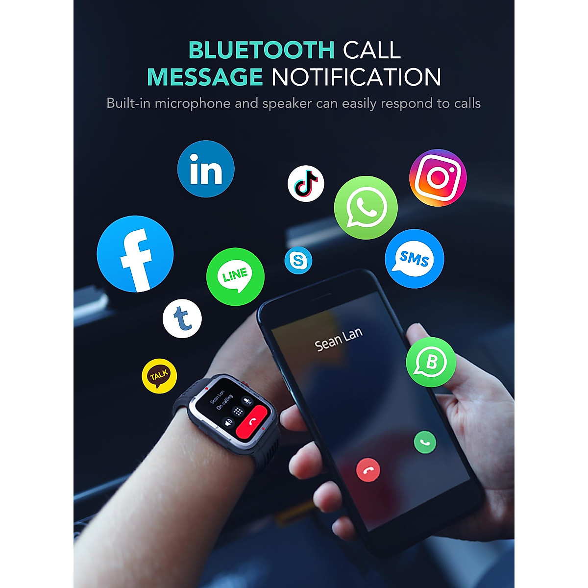 SKG R8 Military Smart Watches for Men (Answer/Make Call) Alexa Built-in, 1.8'' Rugged Bluetooth Tactical Smartwatch for Android iPhone, IP68 Waterproof Fitness Tracker Heart Rate Monitor, 2023 New