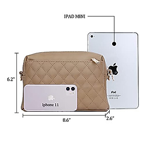 KKXIU Triple Zip Lightweight Small Crossbody Bags for Women Quilted Shoulder Purses and Handbags (B-khaki)