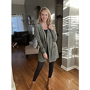 GRECERELLE Women's Long Sleeve Open Front Cardigan Button Down Ribbed Lightweight Knit Outerwear with Pocket