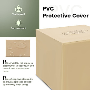 HAPPYGRILL 32” Propane Fire Pit Table, 50,000 BTU Outdoor Propane Gas Fire Table with Wood-like Tabletop, Lid and Lava Rocks, Square Auto-ignition Propane Firepit with PVC Cover