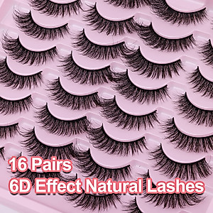 Natural Eyelashes 15mm Fake Lashes Cat Eye Mink Lashes Fluffy Volume Wispy Eyelashes Pack 16 Pairs by Zegaine