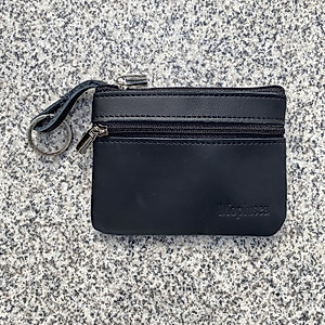 Moplusea Genuine Leather Small Coin Purse Wallet With Keychain Mini Change Purse Coin Pouch Holder For Men (GLCB010 Black)