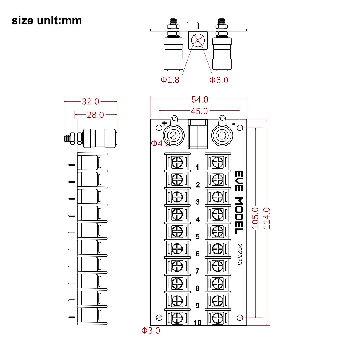 PCB005 1X Power Distribution Board 3 Inputs 2 x 10 Outputs for DC AC Voltage