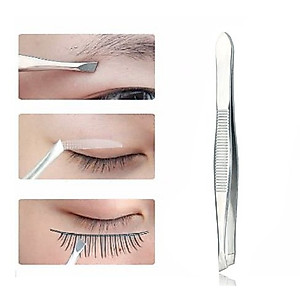 LUXXII (3 Pack) Slant Tweezers - Precision Stainless Steel Slant Tip Tweezers Hair Plucker for Hair and Eyebrows Personal Care (Silver Tone)