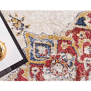 Unique Loom Utopia Collection Traditional Classic Vintage Inspired Area Rug with Warm Hues, 7' Round, Cream/Blue