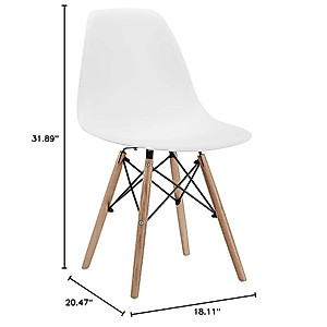 CangLong , Modern Mid-Century Side Chair with Natural Wood Legs for Kitchen, Living Dining Room, White