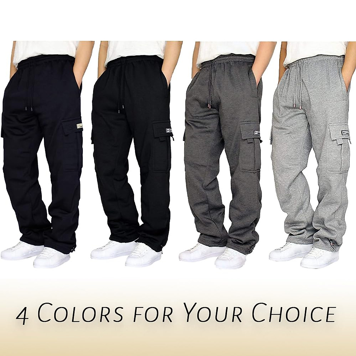 Mens Fleece Cargo Jogger Sweatpants for Adult Drawstring Loose Fit Joggers Sweat Pants with Pockets Grey