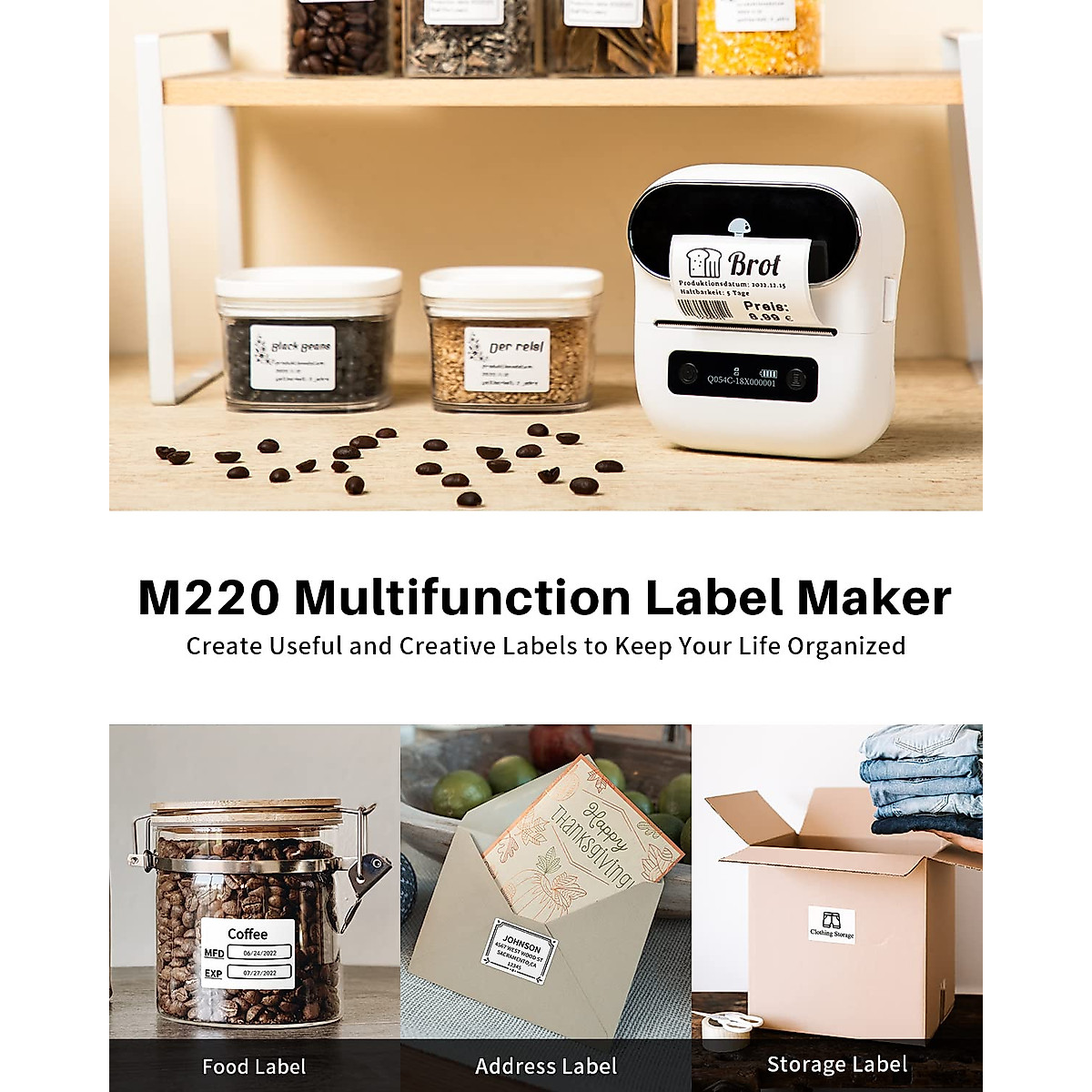 Itari Label Maker Thermal Label Printer, M220 Bluetooth Wireless ...