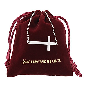 All Patron Saints Sideways Cross Necklace For Women - Solid Sterling Silver - Adjustable Length - Gift Set