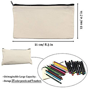 10 Pack Blank DIY Craft Bag Cotton Canvas Pen Pencil Case - Multipurpose Travel Black Zipper Bags Makeup Bag Invoice Bill Bag Gift Bags
