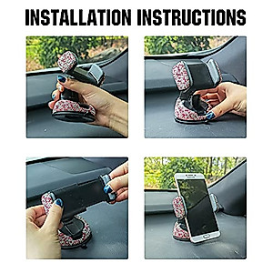 Amiss Universal Bling Cell Phone Holder, 360°Adjustable Car Phone Mount with One More Air Vent Base, Crystal Car Interior Decoration, for Windshield, Dashboard and Air Vent (Pink & White)