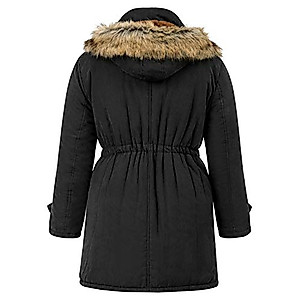 Hanna Nikole Women's Down Jacket with Faux Fur Trim Hood Plus Size Parkas Coats Black 22W