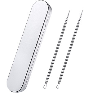 Titanium Lancet Needle Pimple Popper Tool Facial Milia Remover Blackhead Blemish Remover Blackhead Whitehead Extractor Professional Lancet Zit Blemish Comedone Removal Tool 2 Pieces with Box