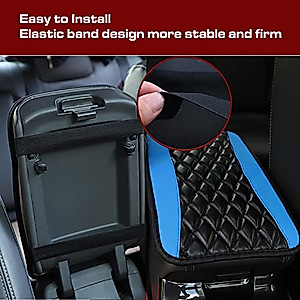 Fogfar Pack-1 Center Console Armrest Pad, Three-Dimensional Embroidery Armrest Box Mat, 12.5In x 7.4In Leather Waterproof Armrest Cover, Suitable for Most Vehicles, SUVs, Trucks (Blue)
