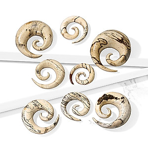 Pierced Owl Organic Spalted Tamarin Wood Spiral Tapered Hanger Ear Plugs, Sold as a Pair (10mm (00GA))