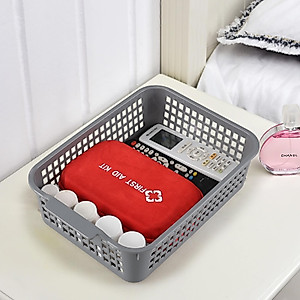 Melontray Set of 6 Plastic Storage Baskets Tray, Gray Plastic Mesh Basket for Shelves