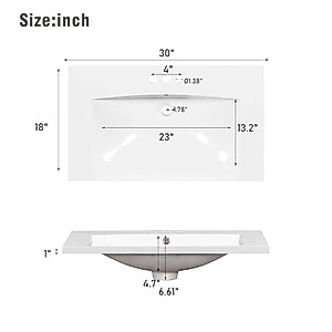 RIDFY 30" Bathroom Vanity with Sink, Modern Combo Cabinet Undermount Sink with 2 Doors and Drawer, Multifunctional Storage, Freestanding Single Basin Vanity, Solid Wood Frame (Grey)