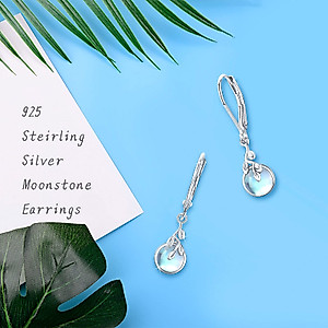 Moonstone Leverback Earrings for Women Sterling Silver Tree Life 6mm Moonstone Dangle Earrings Jewelry Gifts Hypoallergenic Earrings for Women Daughter Sensitive Ears