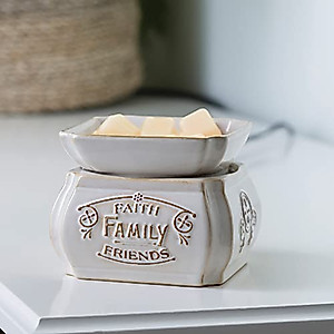CANDLE WARMERS ETC 2-in-1 Candle and Fragrance Warmer for Warming Scented Candles or Wax Melts and Tarts with to Freshen Room, Faith, Family, Friends Quote