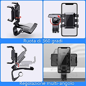 DMJWAN Car Phone Holder, Multifunction Car Dashboard Holder Rearview Mirror with 360 ° Adjustable Spring Clip, Suitable for 3 to 7 Inch Smartphones (Center Console)