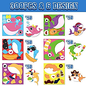 Haooryx 300pcs Ocean Animal Make A Shark Stickers Roll Funny Make Your Own Sea Creature Sticker Mix and Match Shark DIY Sticker for Water Bottles Laptop Kids Birthday Party Favors