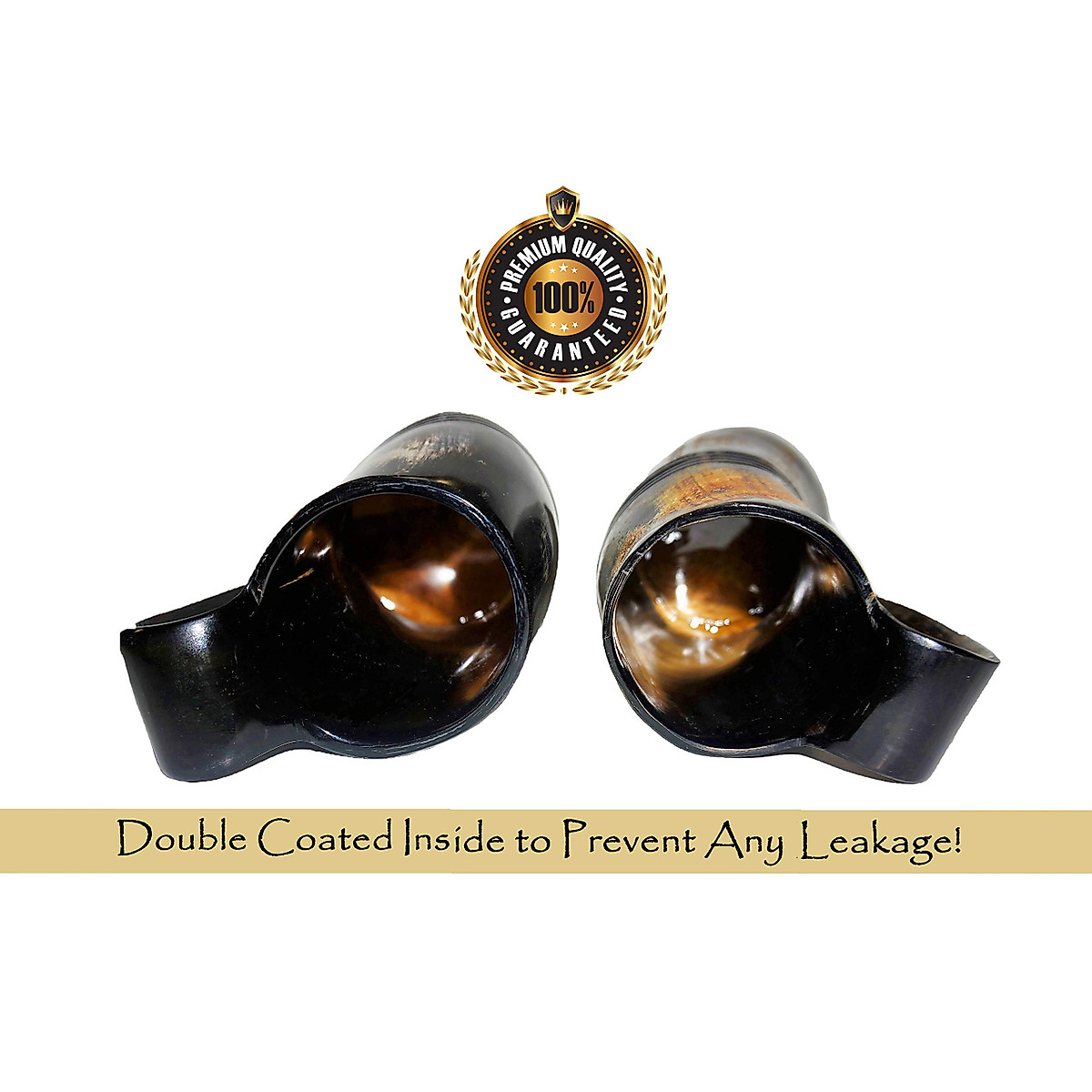 Authentic Handcrafted Buffalo-Horn Viking Drinking Mug With Natural Mango Wood Bottom 16.9 oz (500 ml) |Shot Glass 3" | Burlap Gift Sack | Fenrir Keychain |All Engraved |An Elegant Gift-Set (Polished)