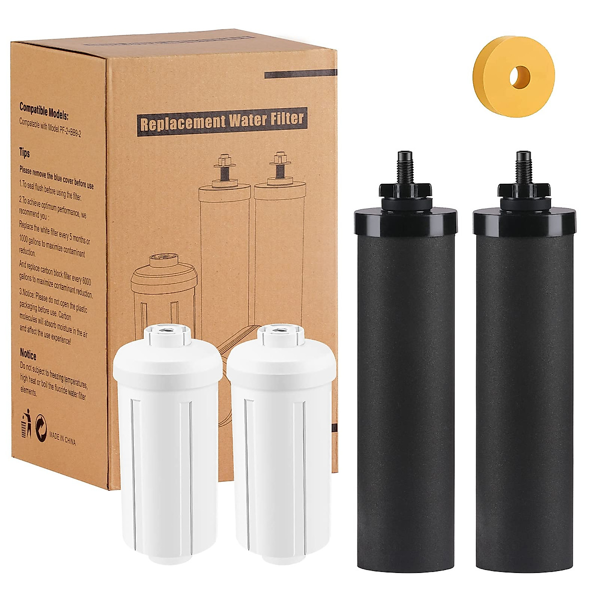 Water Filter Replacement for Water Filter, Black Activated Carbon Filters and 2 Fluoride Filters Compatible with Big, Light, Imperial, Travel, Crown and Royal Series