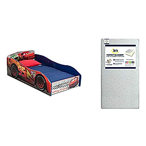 Delta Children Disney/Pixar Cars Wood Toddler Bed + Serta Perfect Slumber Dual Sided Recycled Fiber Core Crib and Toddler Mattress (Bundle)