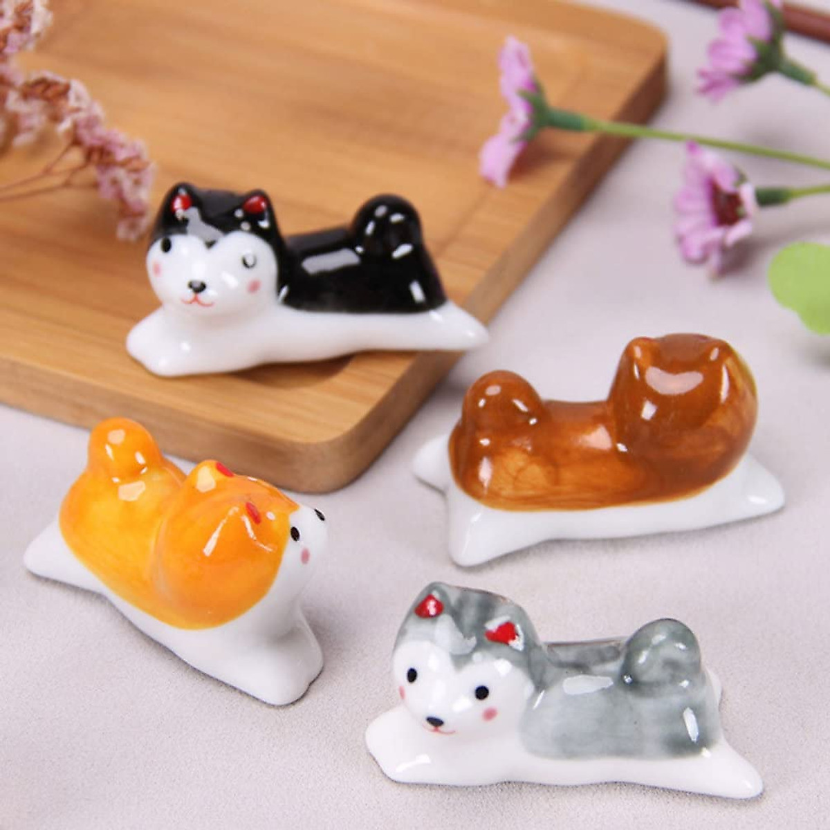 Hemoton 4pcs Ceramic Chopstick Rest Chopstick Stand Puppy Chopstick Rest Chopstick Holder Cute Chopsticks Japan Store Pillow Decorative Chopstick Accessory Ceramics Desktop Cutlery Rack