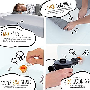 The Shrunks Portable Toddler Travel Bed | Kids Air Mattress Inflatable Bed with Safety Side Rails | Blow Up Floor Bed + Disney Cars Crib Sheet and Pillowcase Set for Boys - Lightening McQueen, Mater