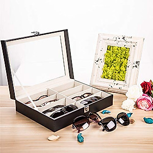 CO-Z Leather Multi Sunglasses Organizer for Women Men, Eyeglasses Eyewear Display Case, Jewelry Watch Organizer, Sunglasses Jewelry Collection Case, Sunglass Glasses Storage Holder Box with 8 Slots