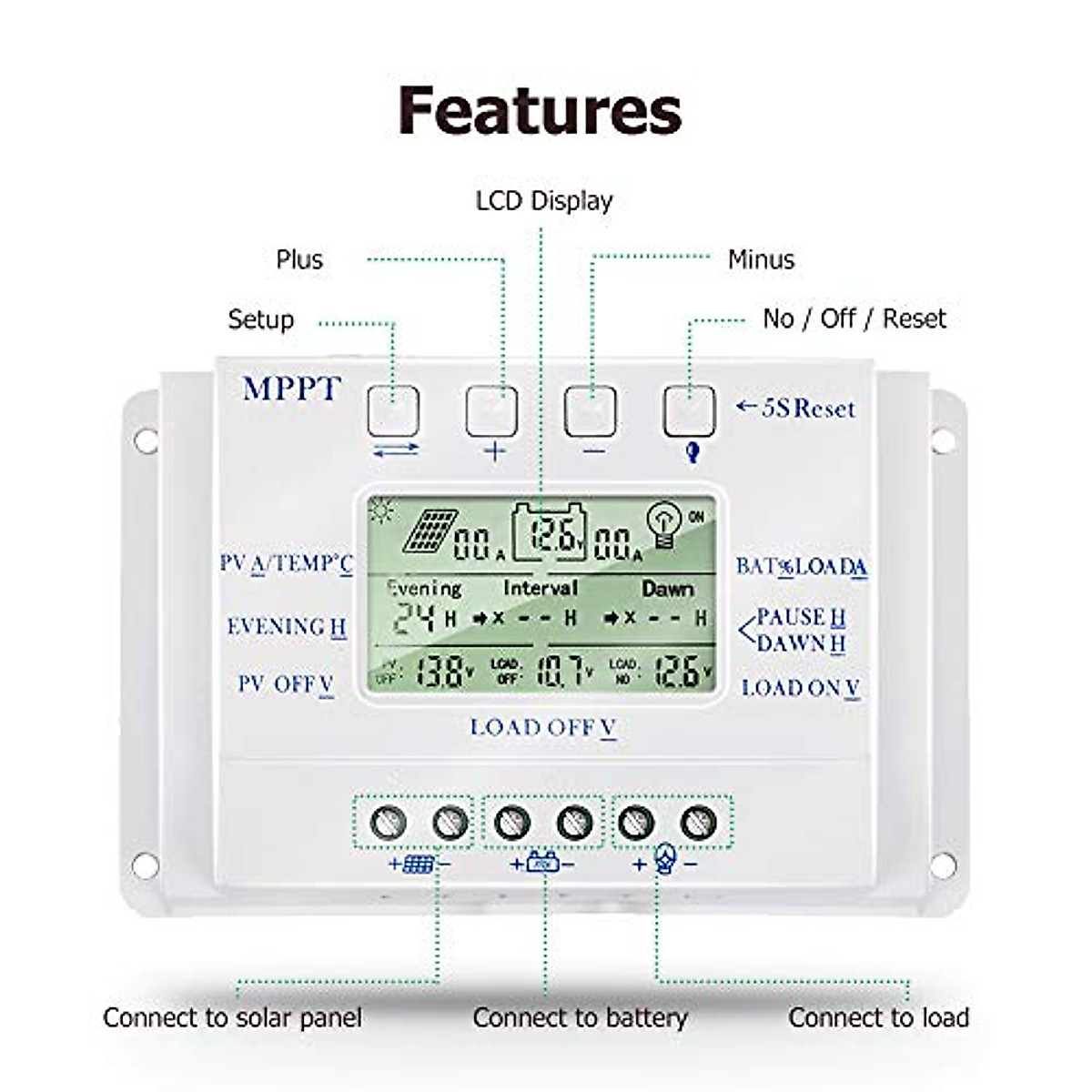MPPT T-30 Solar Charge Controller 12V 24V for Max 48V Input with LCD Display,Compatible MPPT Charge Controller PWM Intelligent/Efficient/Energy Saving