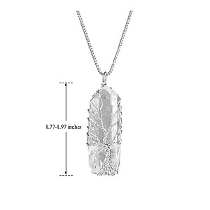 Top Plaza Natural Raw Stone Healing Crystal Necklace Silver Life Tree Wire Wrapped Clear Quartz Point Pendant For Womens Ladies Mothers Day Mom Gifts