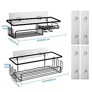 Smatorga Adhesive Shower Caddy with Hooks 2 Pack Shower Organizer Shelf, No Drilling Stainless Steel Bathroom Storage Rack for Inside Shower Shampoo Conditioner Holder,Black…
