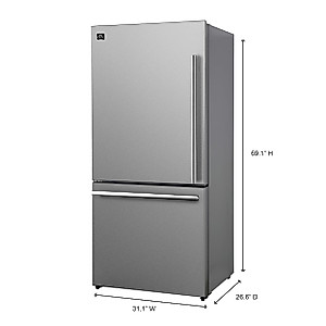 Forno 31" Milano Espresso Refrigerator with Bottom Freezer - 17.2 cu. ft Counter Depth Refrigerator with Touch Control & LED - Stainless Steel Fridge with Adjustable Door Bins and Crisper Drawer