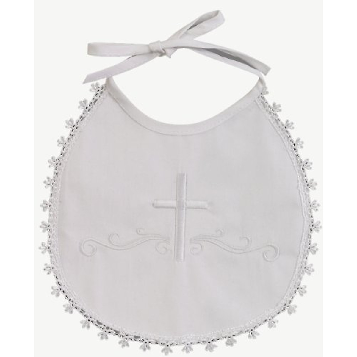 White Embroidered Cotton Christening Baptism Bib