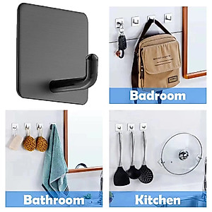 bonhams Self Adhesive Towel Hooks, 12 Pcs Heavy Duty Decorative Wall Shower Hooks Waterproof Stainless Steel for Kitchen Bathroom Office Home Decor (Black)