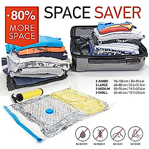 WonderWorker Press, 12 Vacuum Storage Bags, Nearly 80% More Compression Than Other Brands, Storage Bags for Bedding, Pillow, Blankets, Clothes etc.