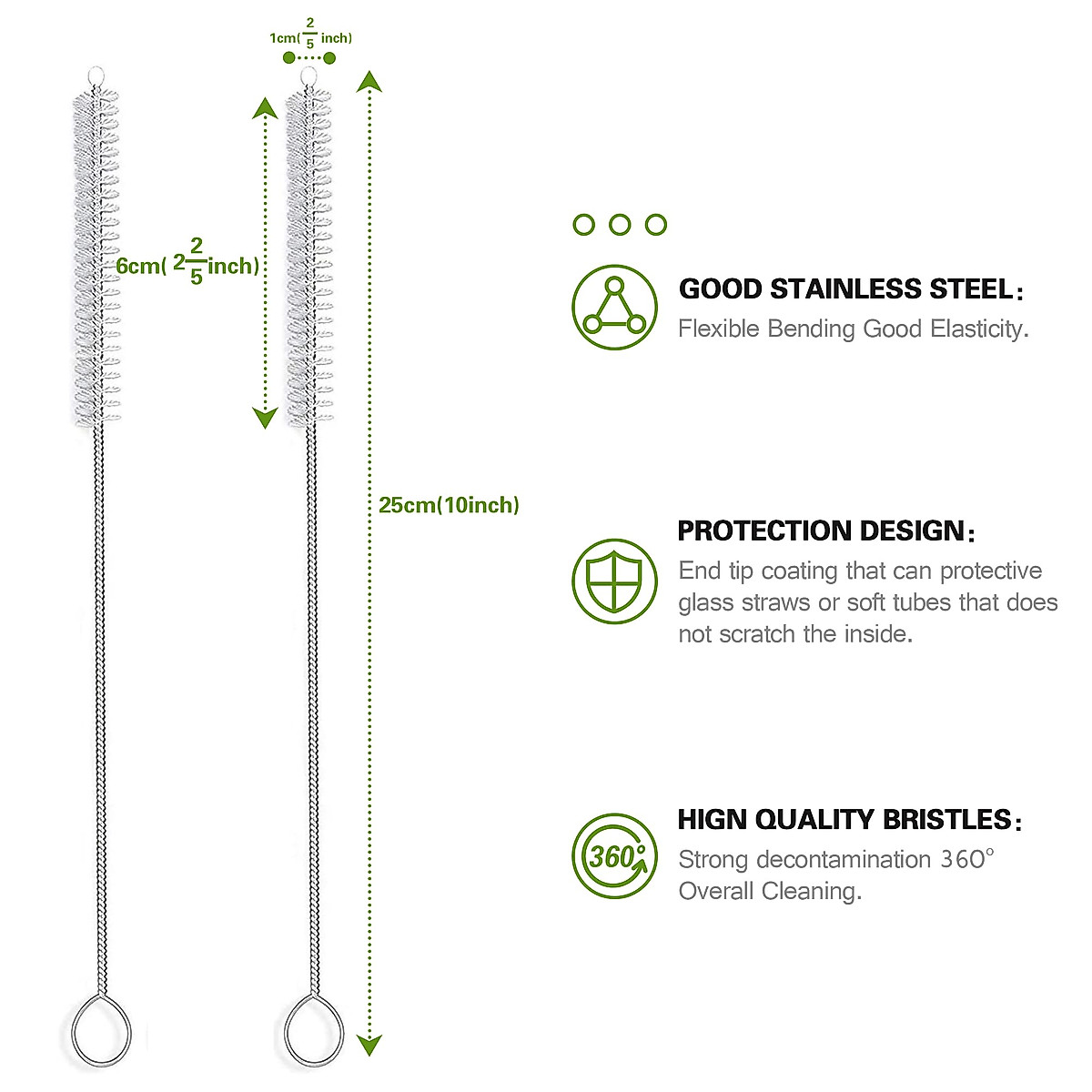 Straw Cleaner Brush Set, 10 Pieces 10 Inch Stainless Steel Handle Straw Brush Set, Extra Long Straw Brush for Tumbler, Sippy Cup, Water Bottle and Tubes (10inch)